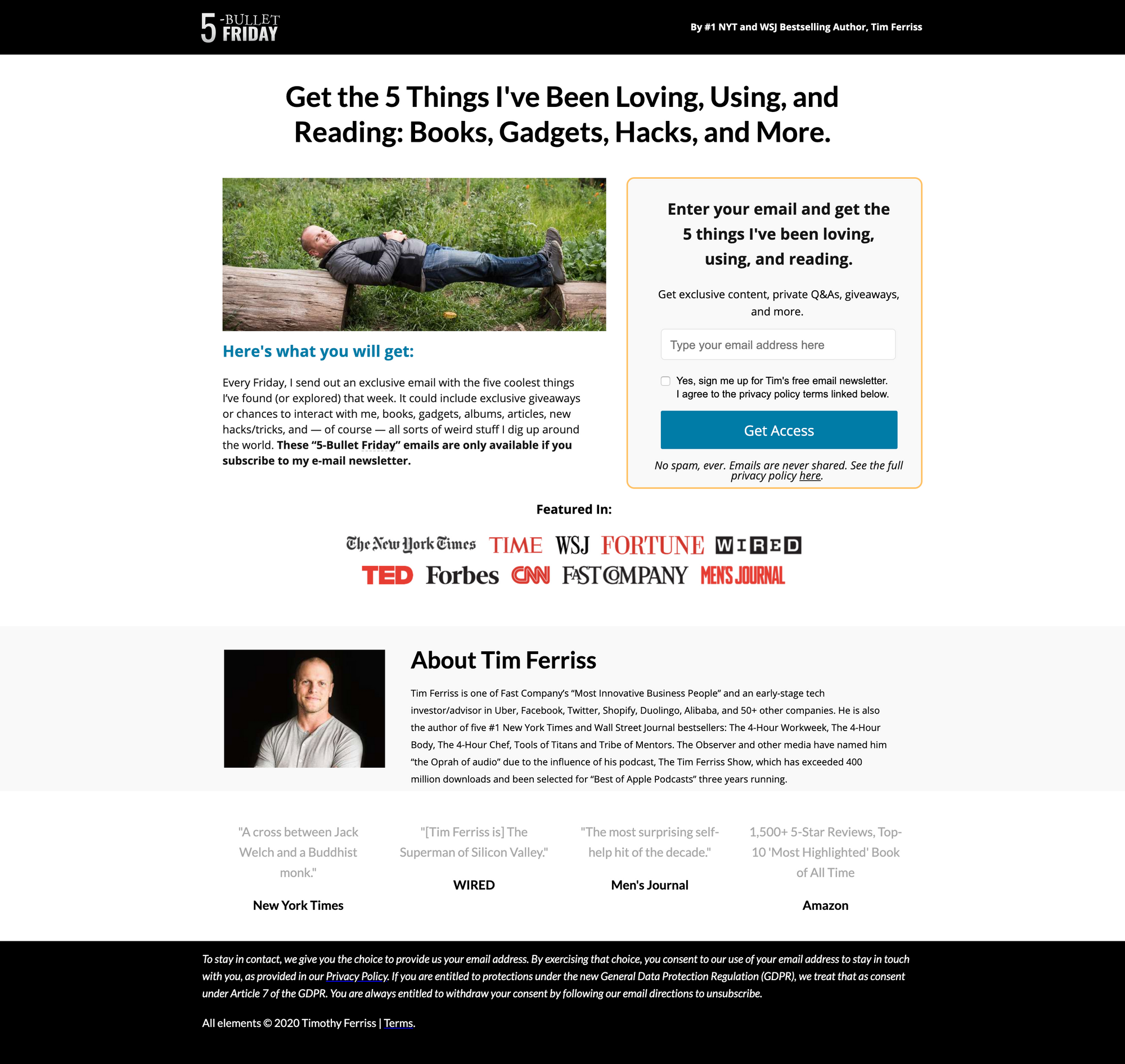 5 Bullet Friday Tim Ferris Newsletter | Swipe Folder > Swipe File Archive